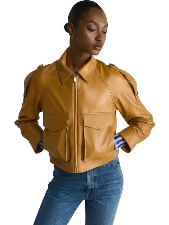 FURNIQ UK Cropped Leather Jacket - Caramel