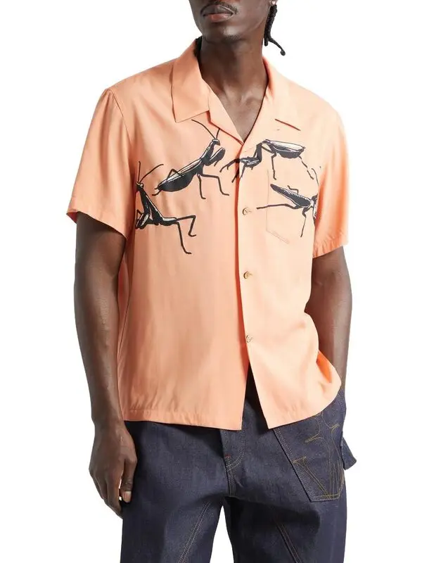JW Anderson Praying Mantis Print Camp Shirt - Peach