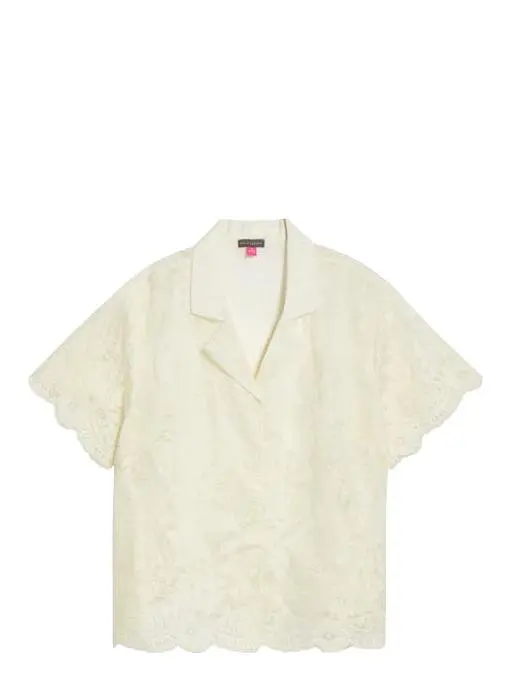Vince Camuto Scallop Hem Lace Button-up Shirt - New Ivory