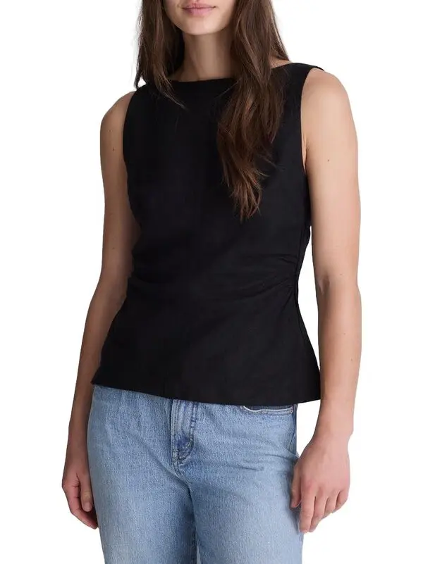 Madewell Cinched Boatneck Sleeveless Linen Top - Jet Black