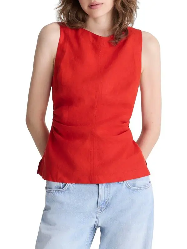 Madewell Cinched Boatneck Sleeveless Linen Top - Wild Poppy