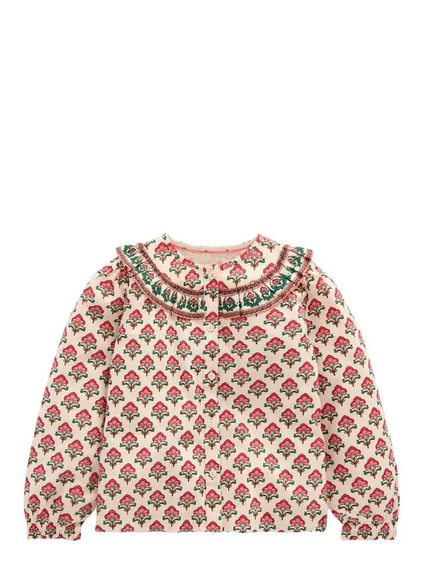 Boden Floral Print Frill Yoke Top - Woodblock Flower