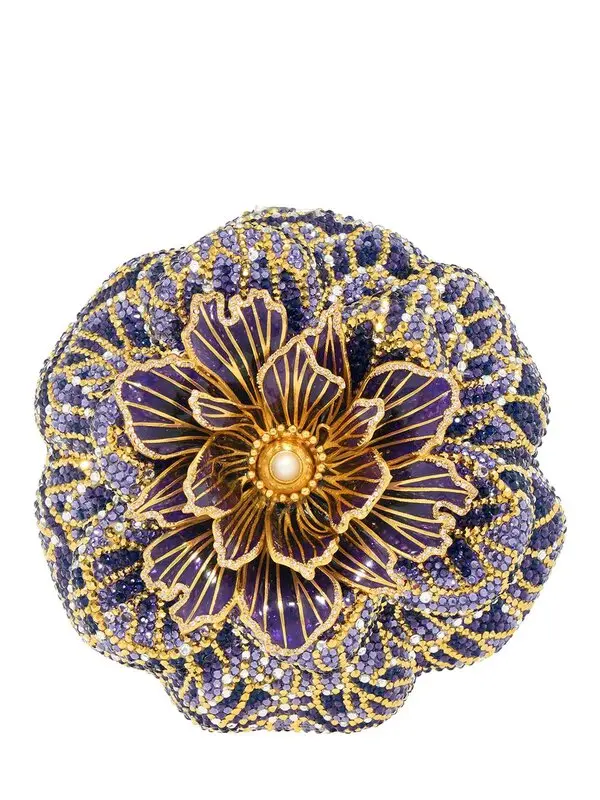 Judith Leiber Magnolia Crystal Minaudière - Silver Purple Multi