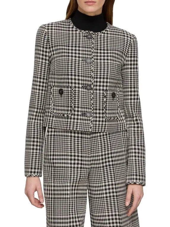 Lafayette 148 New York Grid Plaid Corded Cotton Crop Jacket - Black Multi