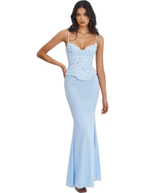 MISS CIRCLE Aurielle Sweetheart Mermaid Peplum Maxi Dress - Baby Blue