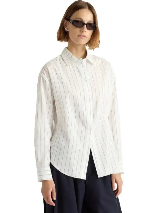 Modern Citizen Tarinah Front-split Striped Shirt - White/navy