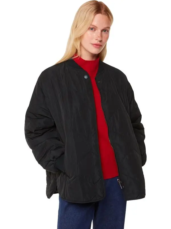 Whistles Ida Short Quilted Bomber Coat - Black