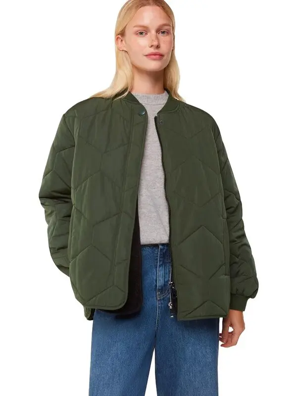 Whistles Ida Short Quilted Bomber Coat - Khaki