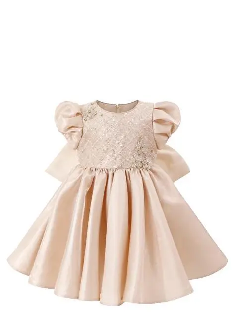 TULLEEN Satin Bow Occasion Dress - Champagne