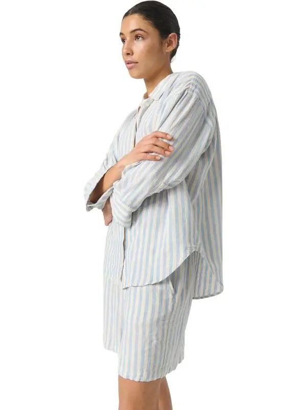 SOAKED IN LUXURY Belira Relaxed Fit Shirt - Skyway Stripes