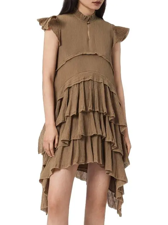 ALLSAINTS Cavalry Layered Ruffle High-low Dress - Butternut Brown