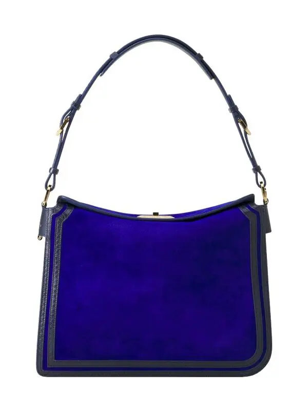 LANVIN Compagnon Medium Asymmetrical Suede Bag - Blue