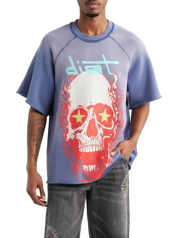 DIET STARTS MONDAY Skull Graphic T-shirt - Blue