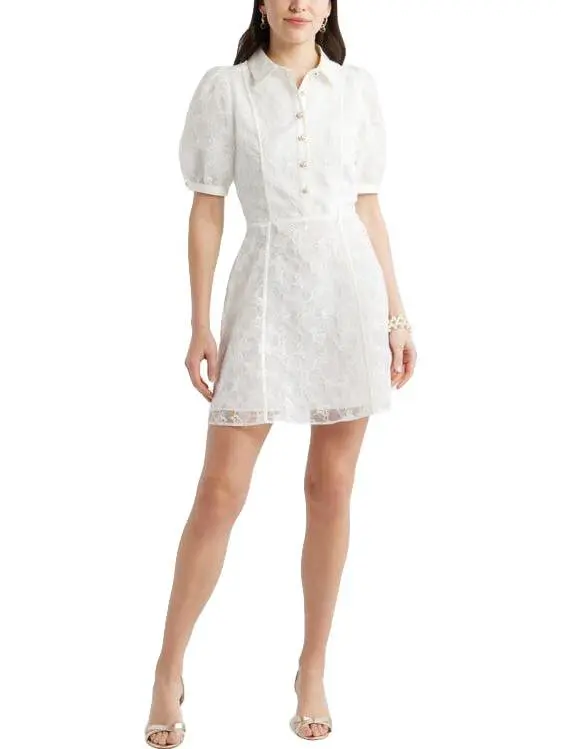 Chelsea28 Floral Embroidered Puff Sleeve Mini Dress - Ivory Cloud