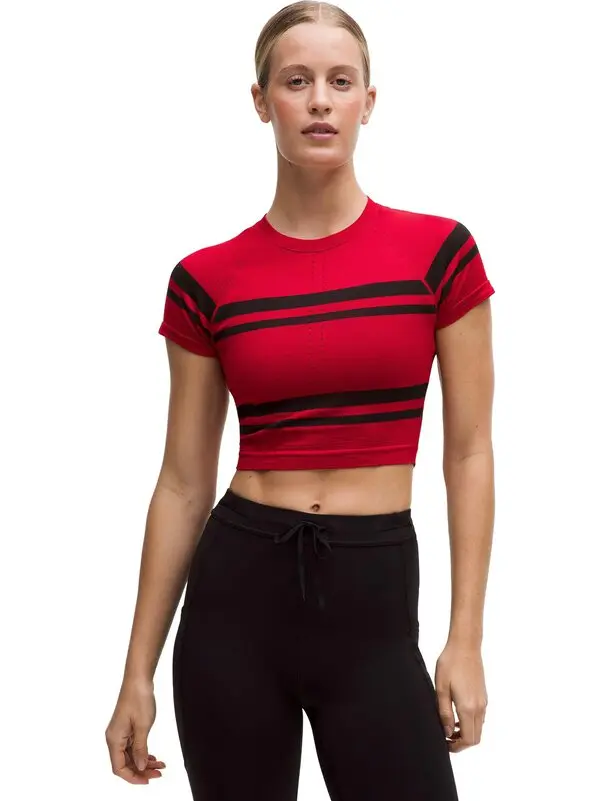 Lululemon Swiftly Tech Cropped Short-sleeve Shirt 2.0 - League Stripe Oxford Red/black