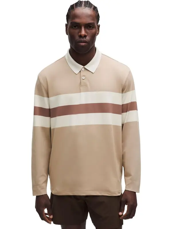 Lululemon Metal Vent Tech Relaxed-fit Polo Shirt - Varsity Stripe Wacky Khaki/light Ivory/walnut Crunch