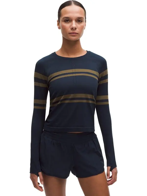 Lululemon Swiftly Tech Long-sleeve Shirt 2.0 Waist Length - League Stripe True Navy/walnut Crunch