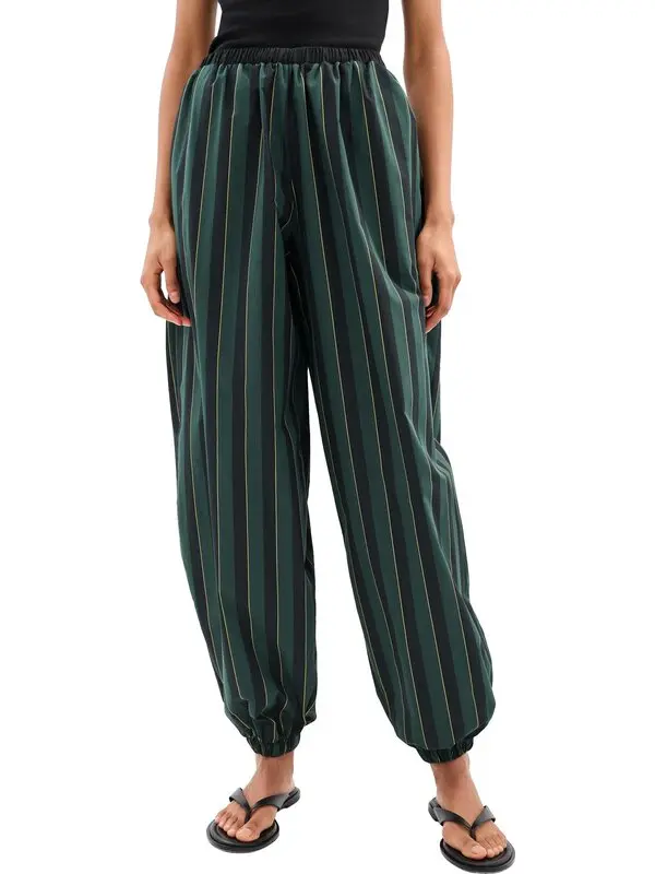 LE BOP Adeline Balloon Pants In Striped Cotton - Hunter Stripe