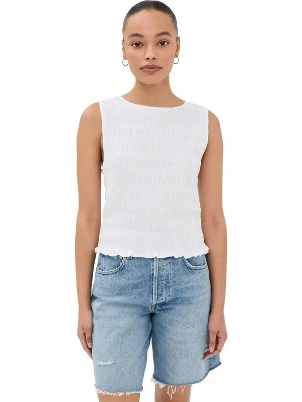 Madewell Smocked Boat Neck Tank - White