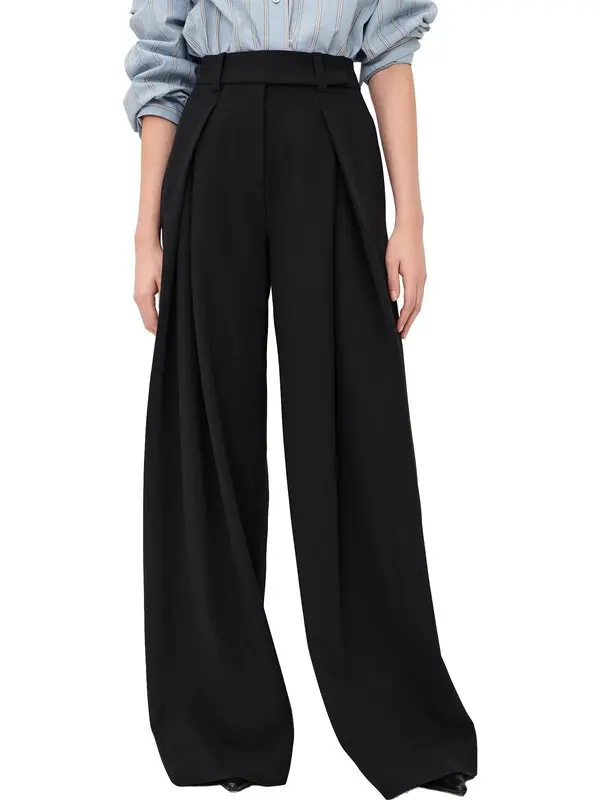 FAVORITE DAUGHTER Pleated Wide Leg Trousers - Black