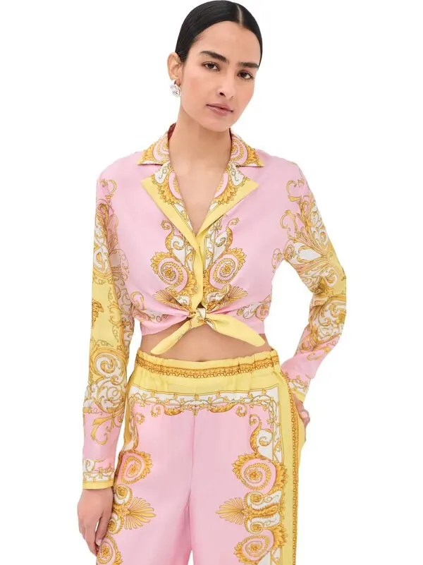 Versace Twill Print Silk Shirt - Pale Yellow+rose Quartz