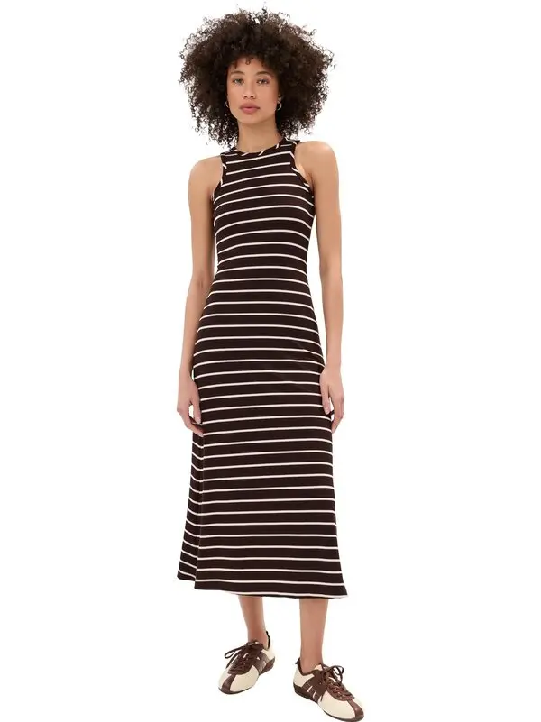 STATE & LAKE Sloane Stripe Midi Dress - Chocolate/off White