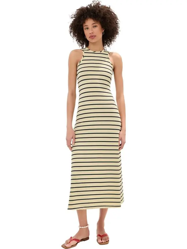 STATE & LAKE Sloane Stripe Midi Dress - Yellow/blue