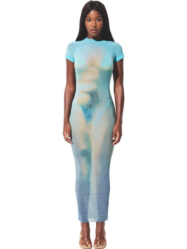 SKIMS Mesh Cover-up Maxi Dress - Cyan Fk Body Print