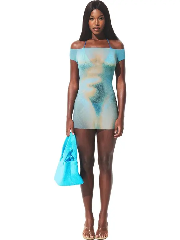SKIMS Mesh Mini Dress - Cyan Fk Body Print