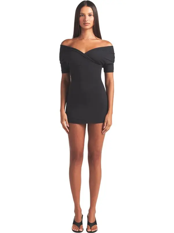 SKIMS Cotton Jersey Wrap Mini Dress - Soot