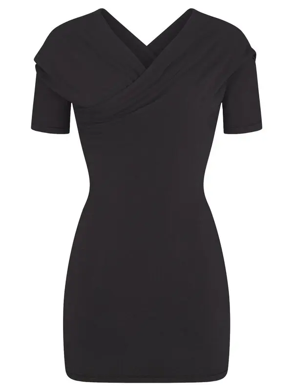 SKIMS Cotton Jersey Wrap Mini Dress - Soot