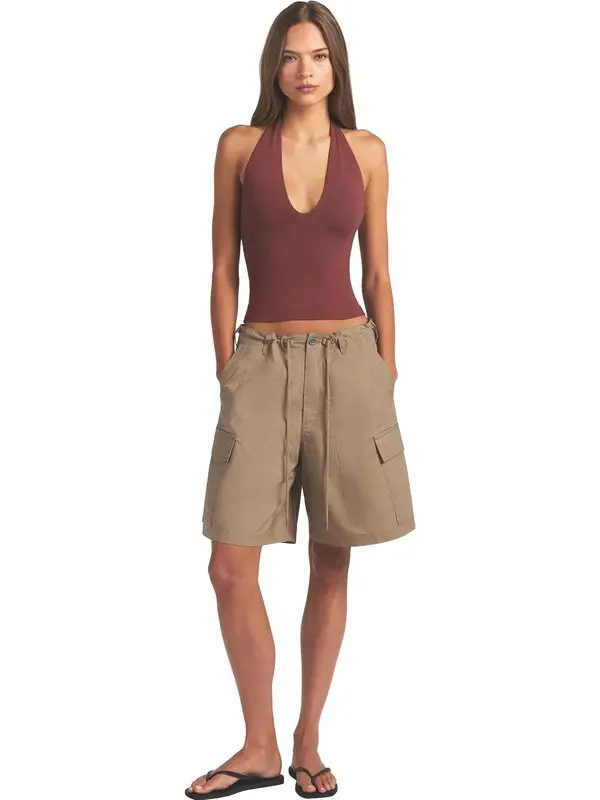 SKIMS Woven Cotton Oversized Cargo Shorts - Desert