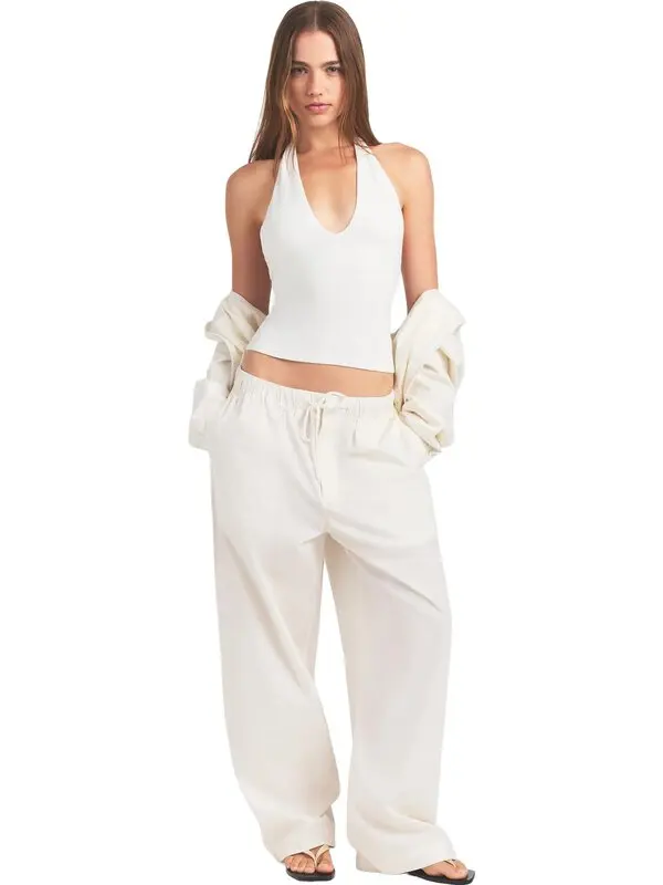 SKIMS Woven Cotton Oversized Straight Leg Pant - Egret