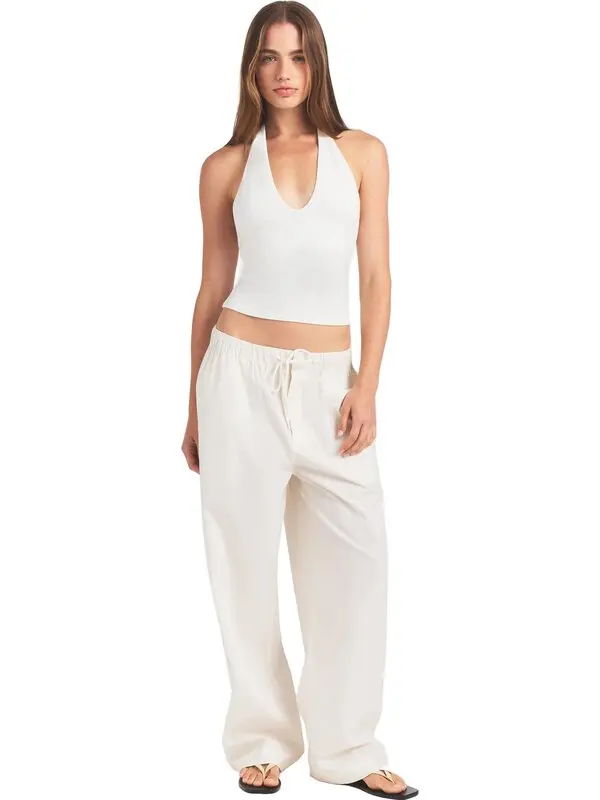 SKIMS Woven Cotton Oversized Straight Leg Pants - Egret