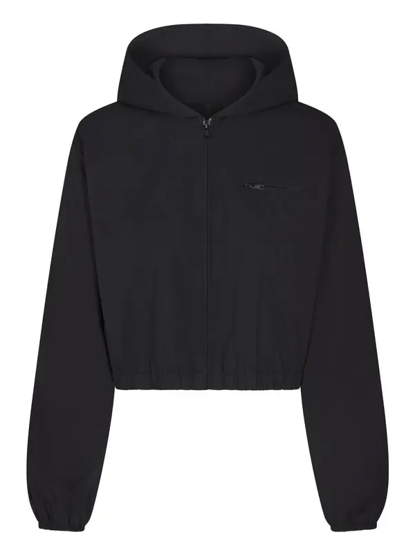 SKIMS Woven Cotton Cropped Zip Up Jacket - Onyx