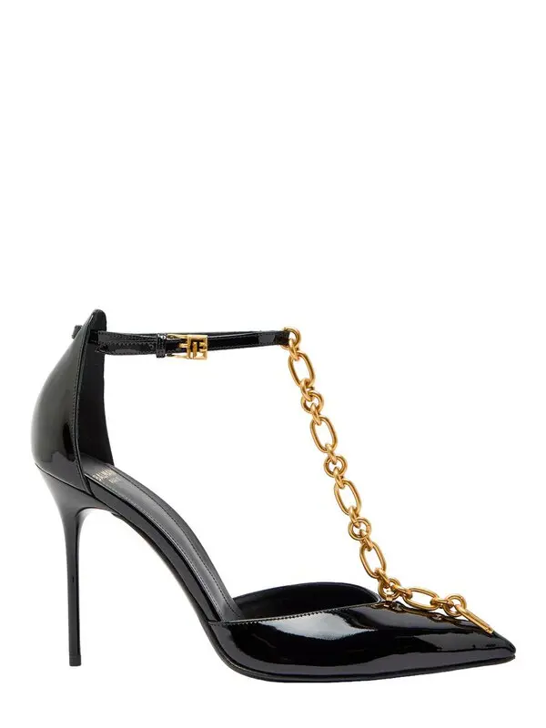 Balmain 95 Chain Patent Leather Pumps - Black