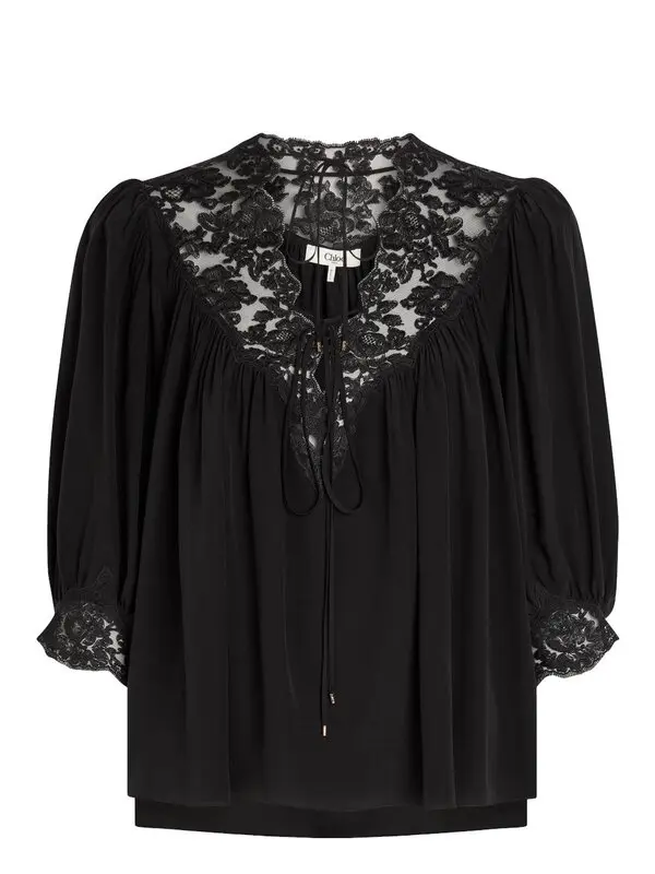 Chloé Lace-trimmed Silk Blouse - Black
