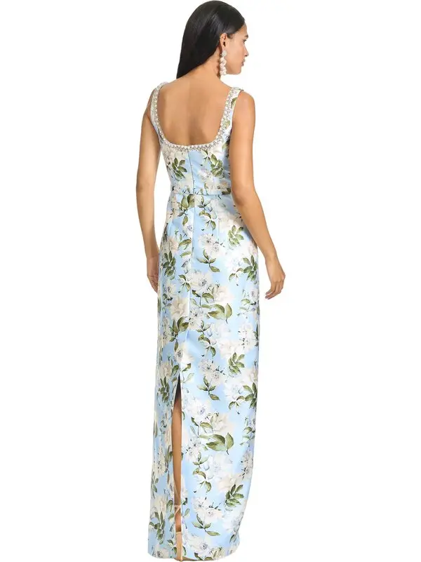 Sachin & Babi Embellished Floral Print Gown - Sky Camellia