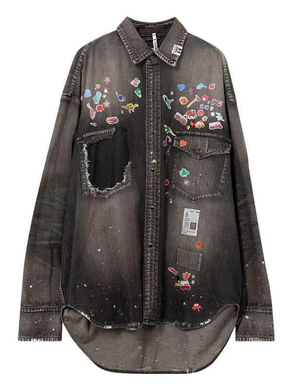 Mihara Yasuhiro Denim Shirts With Stickers - Black