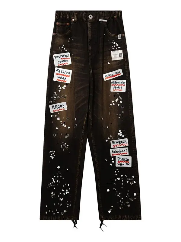 Mihara Yasuhiro Yasuhiiro Denim Jeans With Sticker Detailing - Black