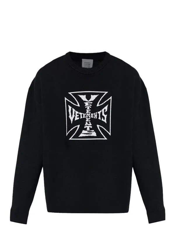 Vetements Double Biker Cross Logo Wool Sweater - Black
