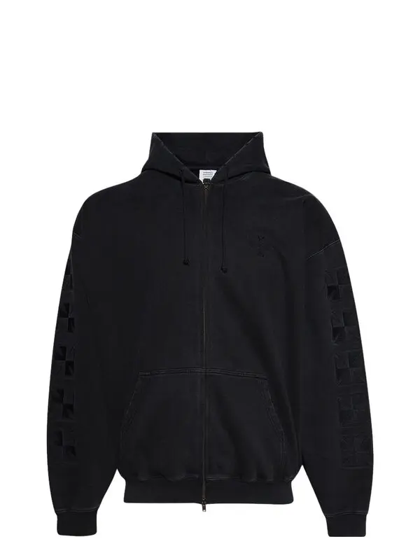 Vetements Embroidered Biker Cross Sleeves Zip-up Hoodie - Black