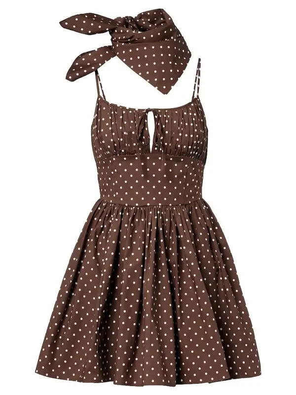ROTATE BY BIRGER CHRISTENSEN Polka-dot Cotton-blend Minidress - Brown