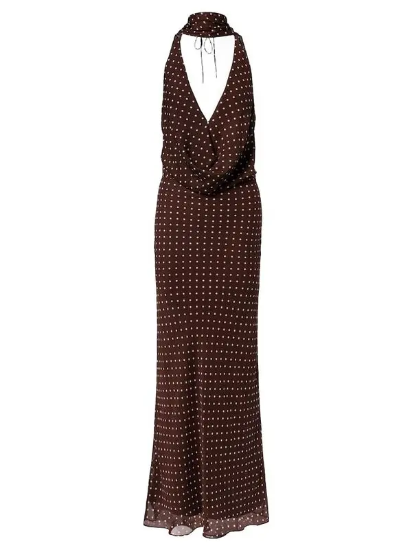 ROTATE BY BIRGER CHRISTENSEN Polka-dot Halterneck Maxi Dress - Brown