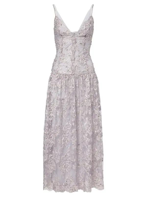 JACQUES WEI Embellished Lace Cocktail Dress - Purple