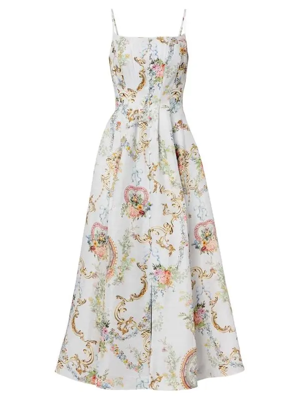 Camilla Printed Linen And Silk Bustier Dress - Multicoloured