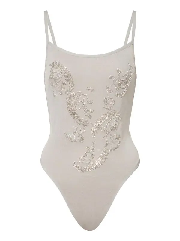 JACQUES WEI Beaded Bodysuit - Grey