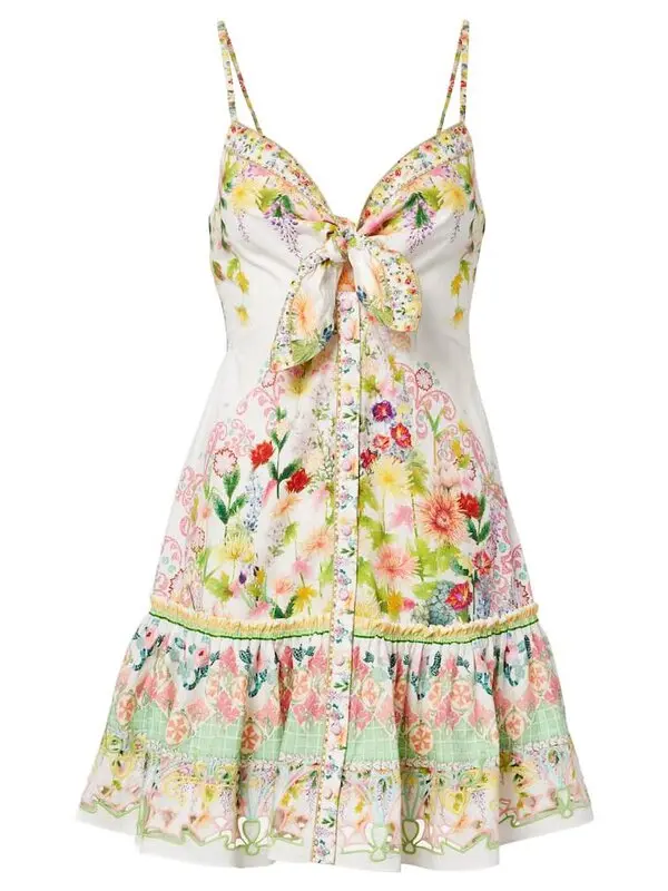 Camilla Bow-detail Floral Cotton Minidress - White