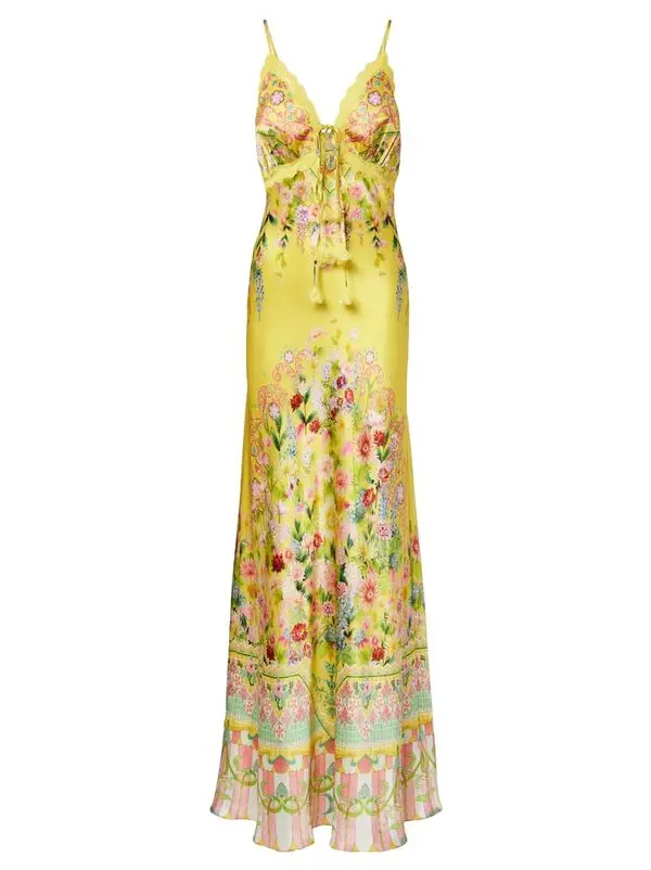 Camilla Printed Silk Charmeuse Maxi Dress - Yellow