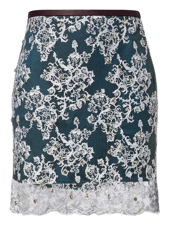 JACQUES WEI Embellished Lace Miniskirt - Brown